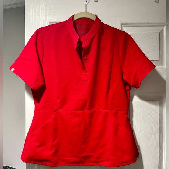 Figs | Tops | Figs Pop Red Insiza Slim Top W Mandarin Collar Peplum ...